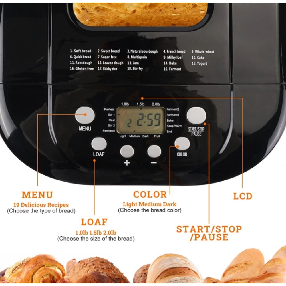 KBS MBF-004B Fully Automatic LCD Display 15-in-1 2LB Bread Maker Machi ...