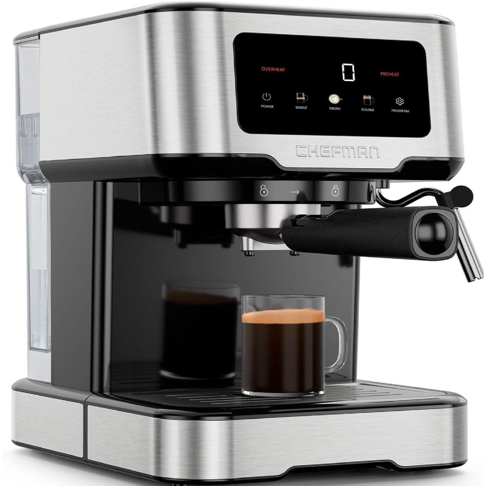 Chefman RJ54-SS-15-D-AM CraftBrew Espresso Machine, 15-Bar Pump Digita ...