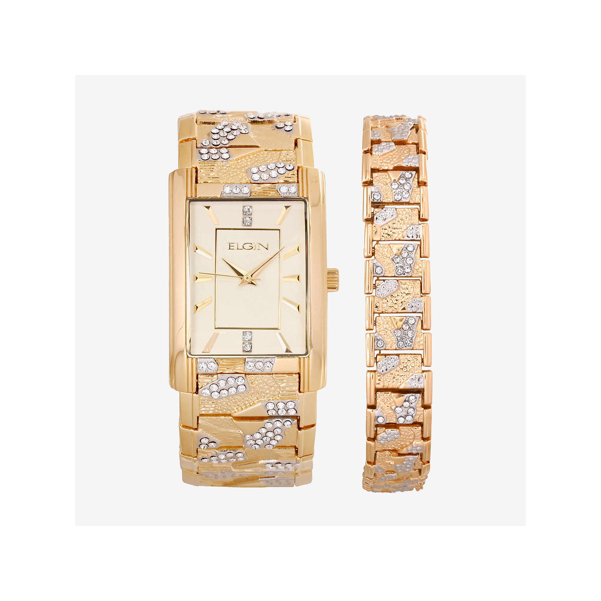 Elgin FG16001GTST Men's Rectangular Sunray Dial Analog Watch and Brace ...