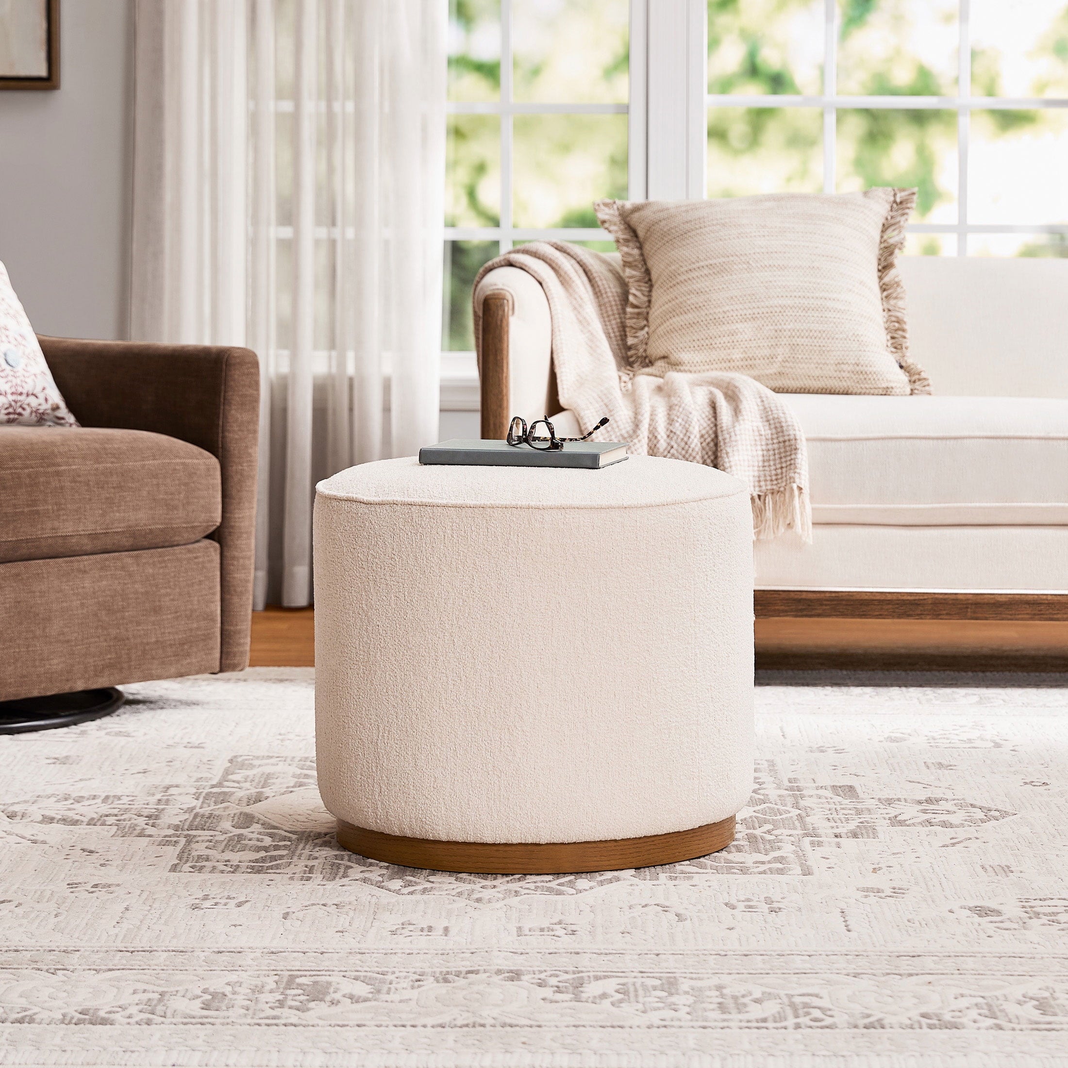 My Texas House MT4533796479001 Emerson Ottoman, Warm Brown Wooden Base ...