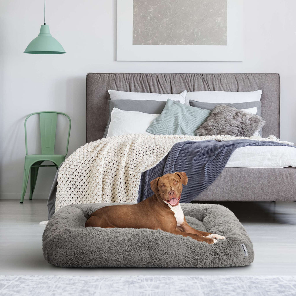 Vibrant Life Furry Cozy Bolster Pillow Dog Bed, Extra Large, Quiet Gre ...