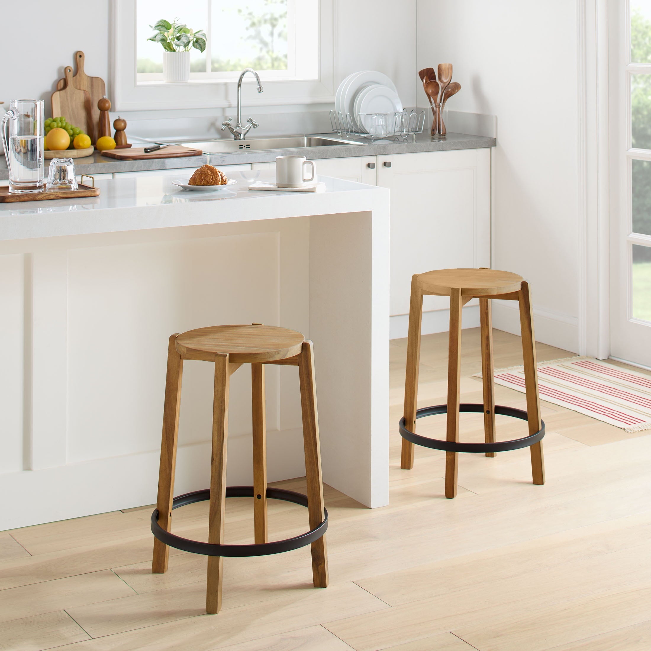 Mainstays 2-Pack 24" High Modern Wood Backless Indoor Counter Stool wi ...