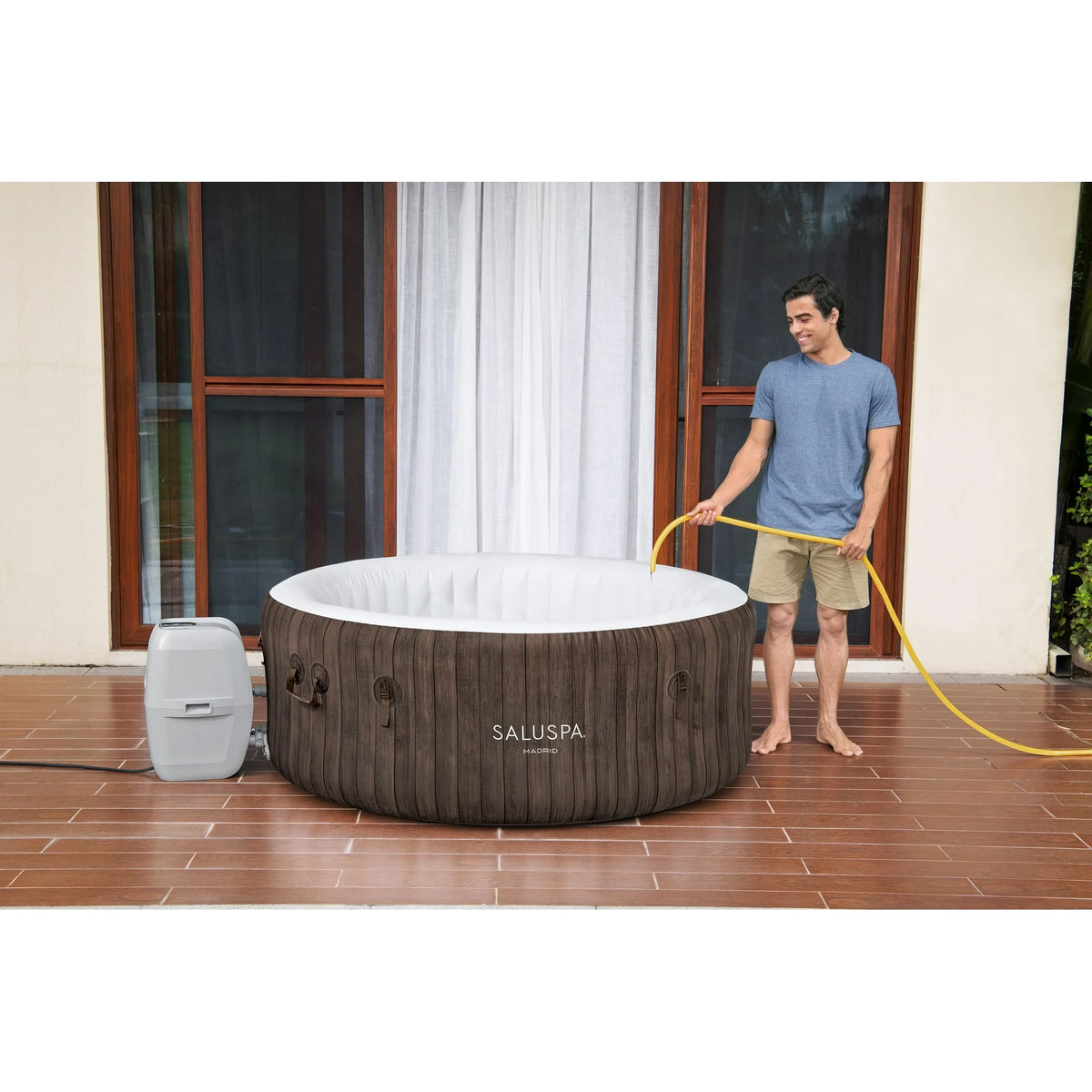 SaluSpa 60132E Madrid Smart AirJet Outdoor Round Inflatable Hot Tub wi ...