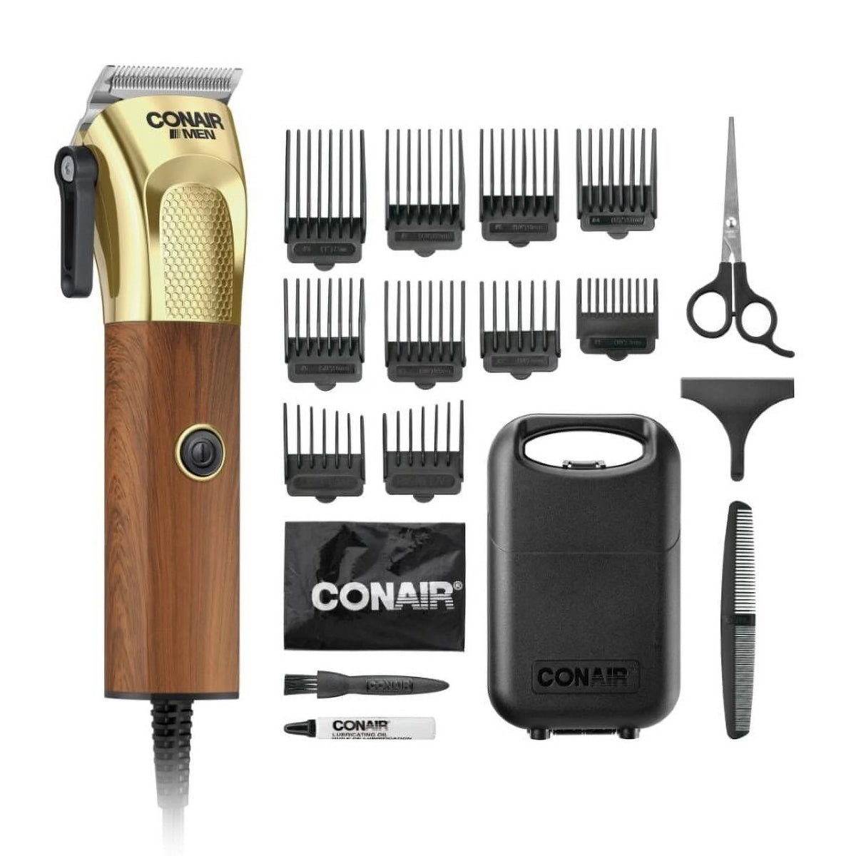 CONAIR HC6000W MEN Wood and Gold Performance 19 Piece Home Hair Cuttin ...