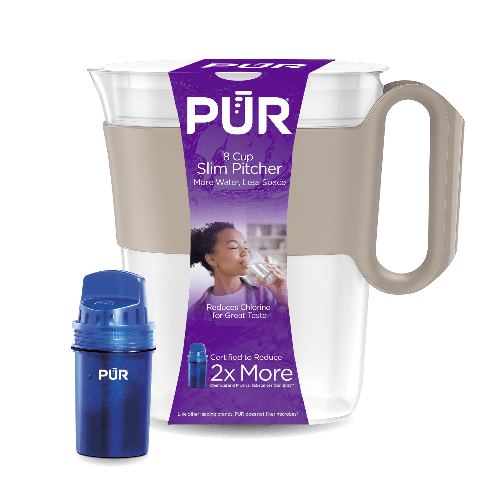PUR 8-Cup Slim Water Filter Pitcher, Sandstone, Advanced 2-in-1 Filtra ...