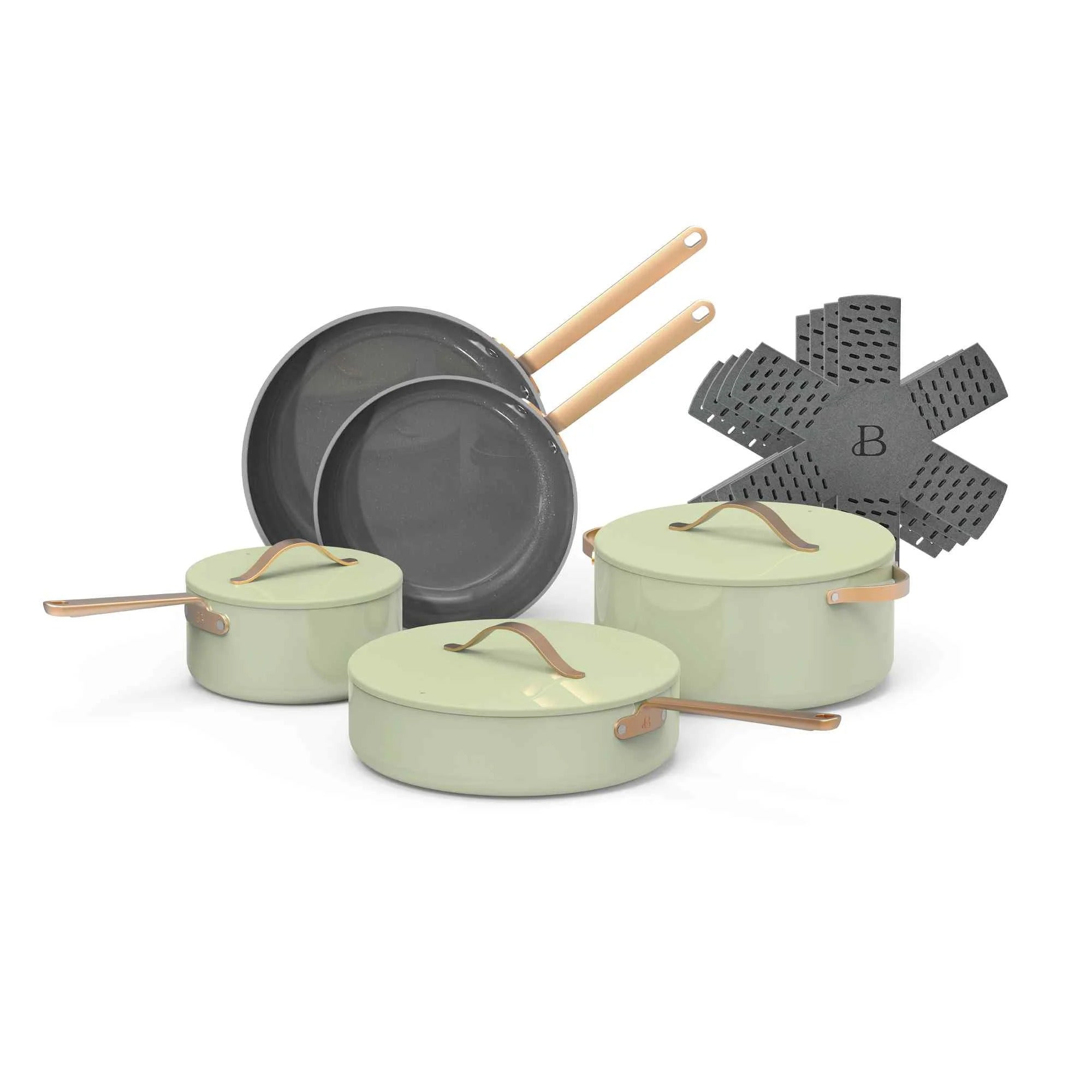 Beautiful 19223 12pc Ceramic Non-Stick Cookware Set, Sage Green by Dre ...