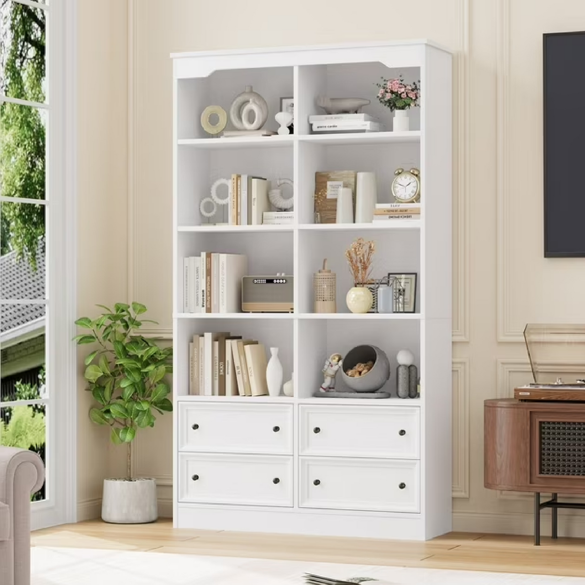 Homfa FPB-420 Double Row 4-tier Bookcases Floor Standing, 8 Display St ...