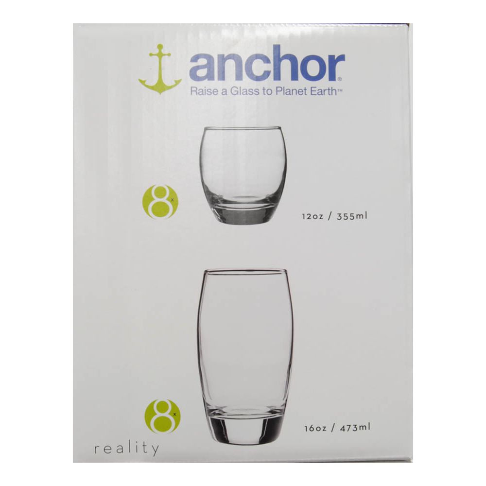 Anchor Hocking 83308WC Reality 16-Piece Glassware Set Weighted design ...