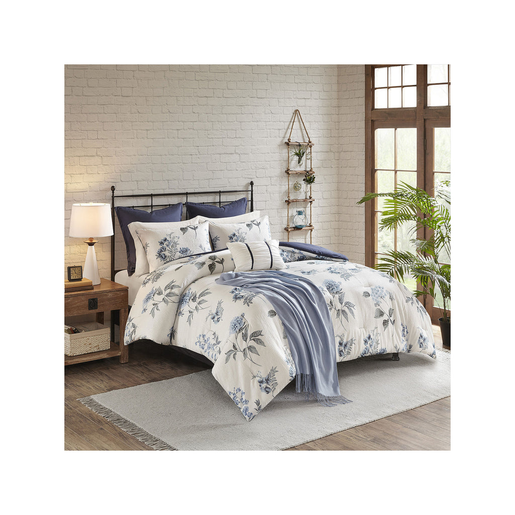 Madison Park Monah 7-pc. Floral Midweight Comforter Set Blue - Full-Qu ...