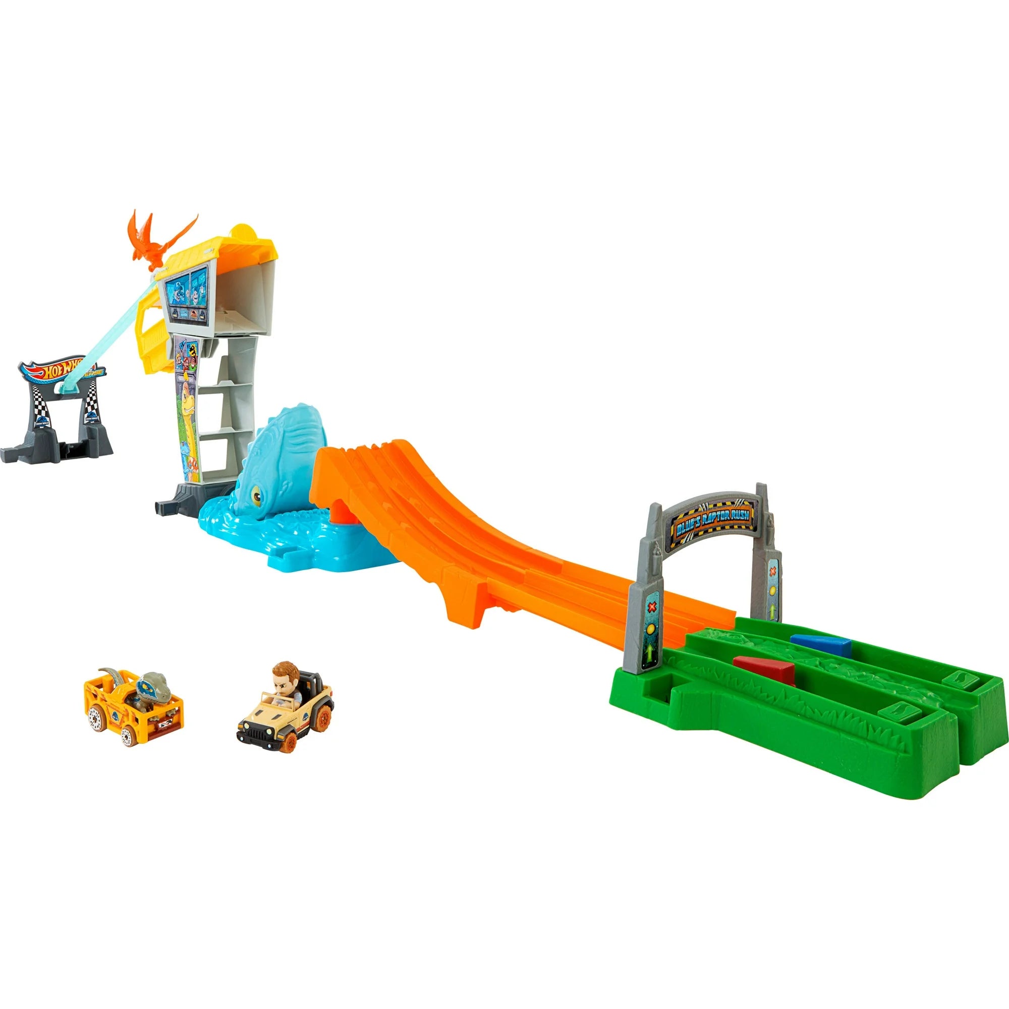 Hot Wheels HTP12 RacerVerse Jurassic World Blue's Raptor Rush Track Se ...